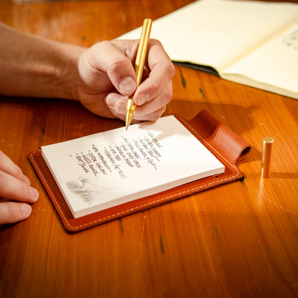 Chestnut Brown Leather Note Pad Holder Gift Set - Andrew Lee Design