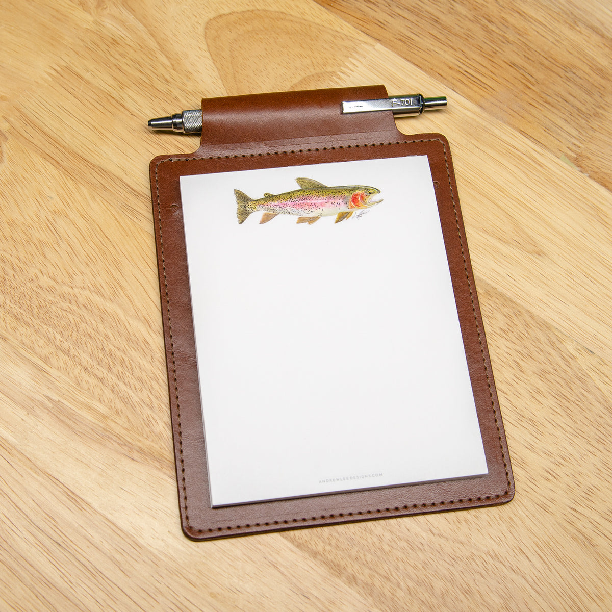 Medium Brown Leather Note Pad Holder Gift Set - Andrew Lee Design